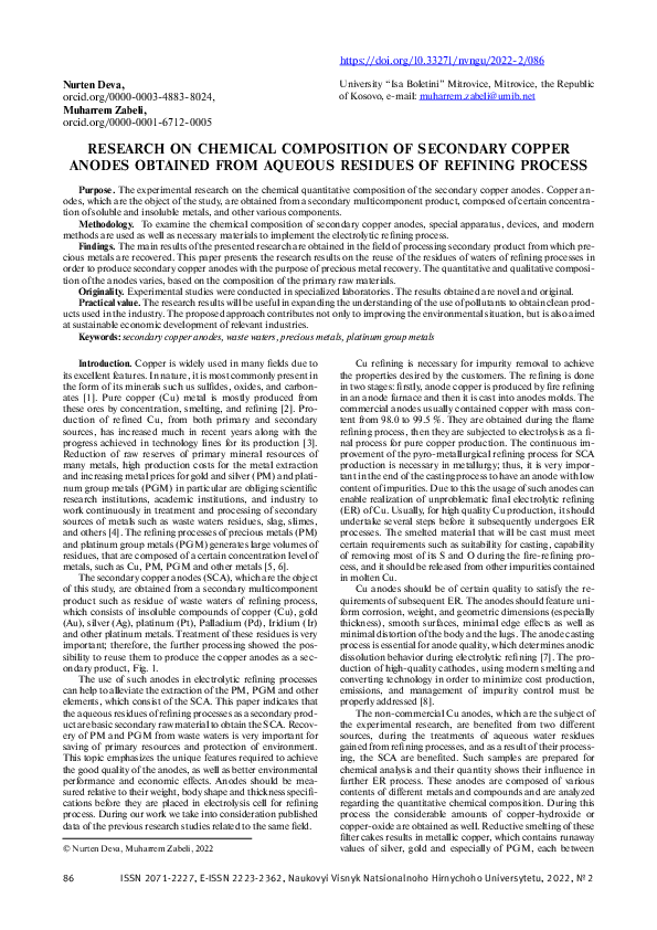 (PDF) Research on chemical composition of secondary copper anodes ...