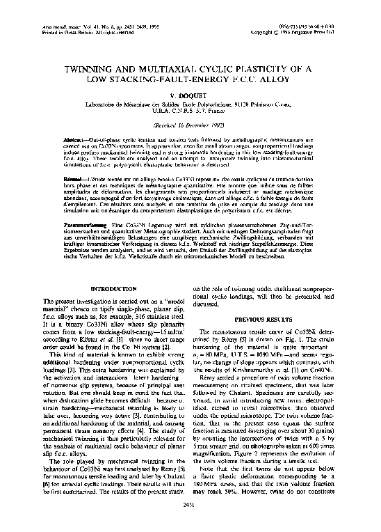 (PDF) Twinning and multiaxial cyclic plasticity of a low stacking-fault-energy f.c.c. alloy