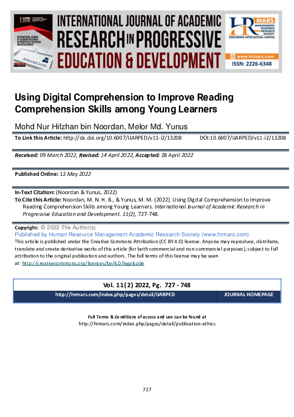 (PDF) Using Digital Comprehension to Improve Reading Comprehension Skills among Young Learners