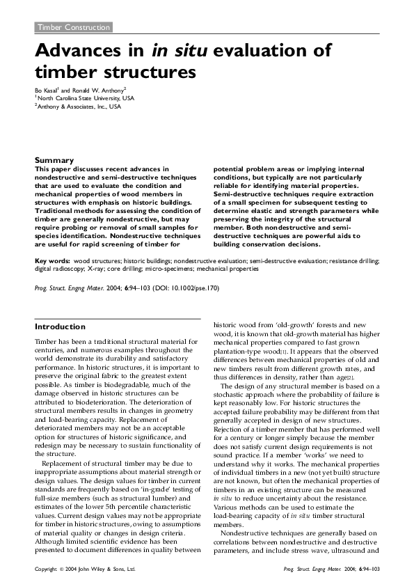 (PDF) Advances inin situ evaluation of timber structures