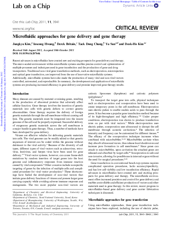 (PDF) Microfluidic approaches for gene delivery and gene therapy