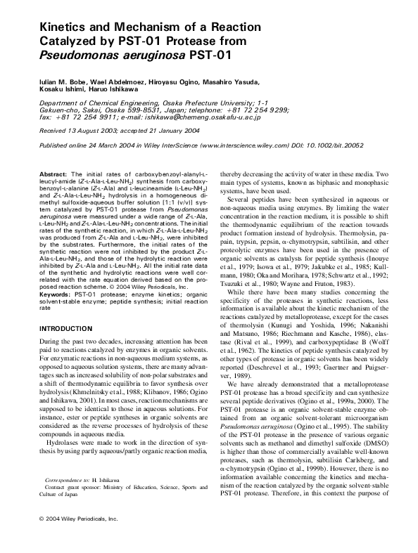 (PDF) Kinetics and mechanism of a reaction catalyzed by PST-01 protease ...