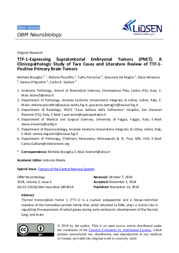 (PDF) TTF-1-Expressing Supratentorial Embryonal Tumors (PNET): A ...