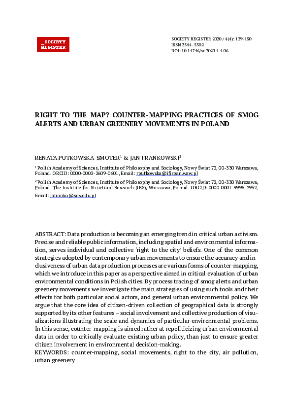 (PDF) Right to the Map? Counter-Mapping Practices of Smog Alerts and Urban Greenery Movements in ...