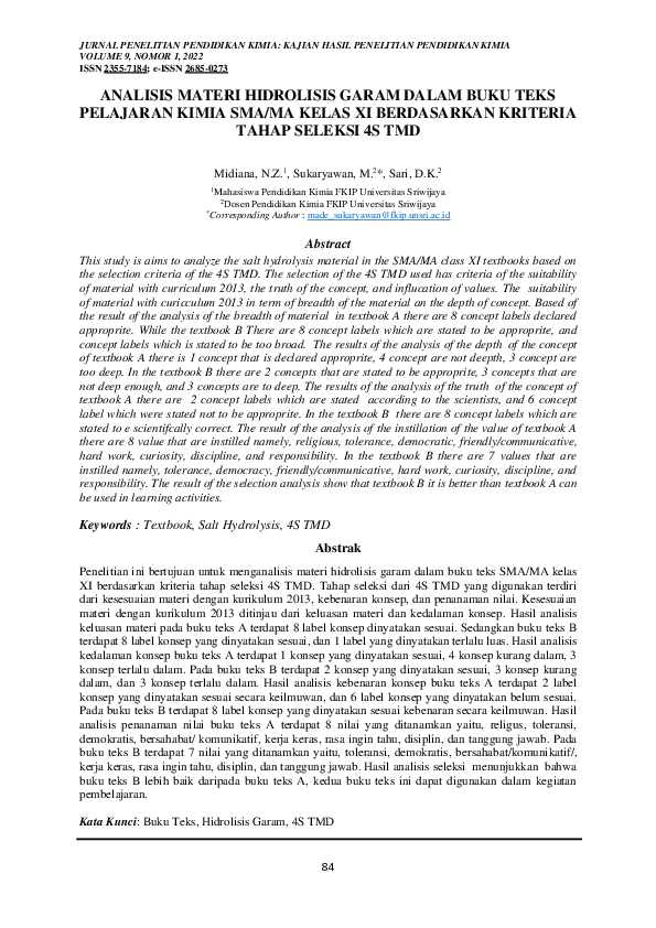 (PDF) Analisis Materi Hidrolisis Garam Dalam Buku Teks Pelajaran Kimia Sma/Ma Kelas XI ...