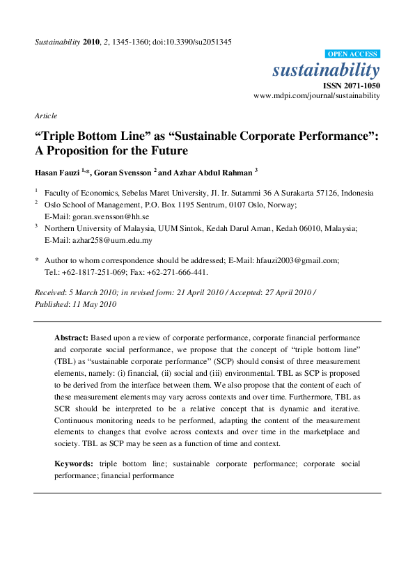 (PDF) Article “Triple Bottom Line ” as “Sustainable Corporate ...