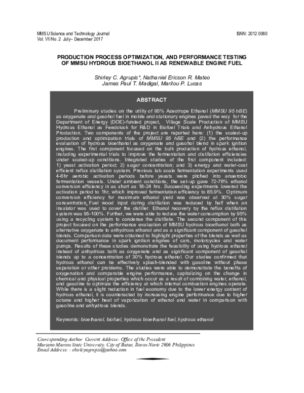 (PDF) Production Process Optimization , and Performance Testing of Mmsu ...