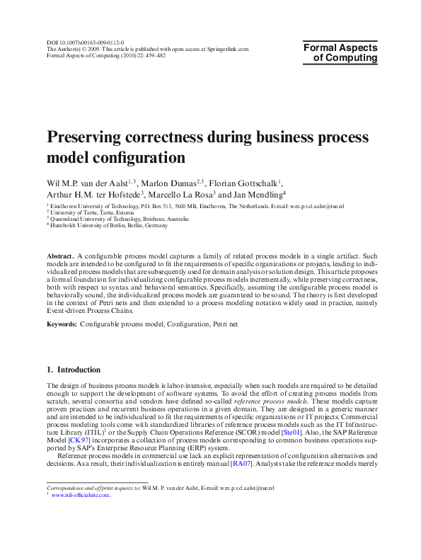 (PDF) Preserving correctness during business process model configuration