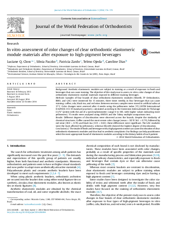(PDF) In vitro assessment of color changes of clear orthodontic ...