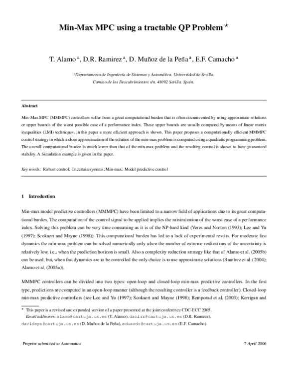 (PDF) Efficient Min-Max MPC via Quadratic Programming