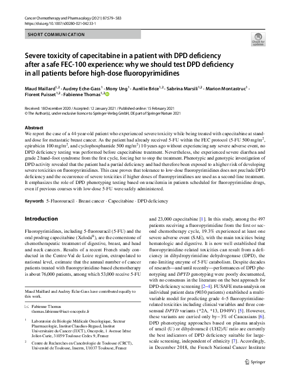 (PDF) Severe toxicity of capecitabine in a patient with DPD deficiency ...