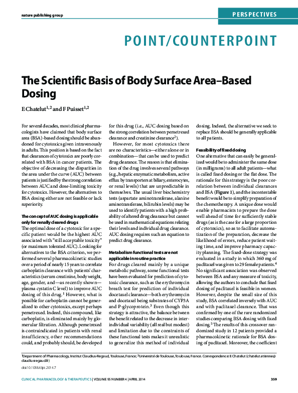 (PDF) The Scientific Basis of Body Surface Area–Based Dosing