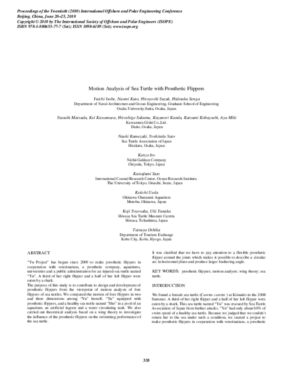 (PDF) Motion analysis of sea turtle with prosthetic flippers