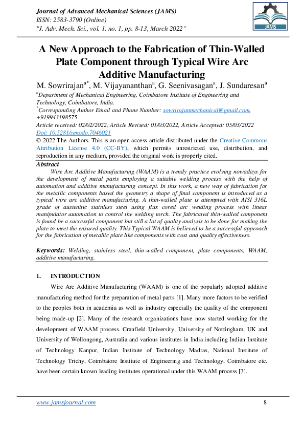 (PDF) A New Approach to the Fabrication of Thin-Walled Plate Component through Typical Wire Arc ...