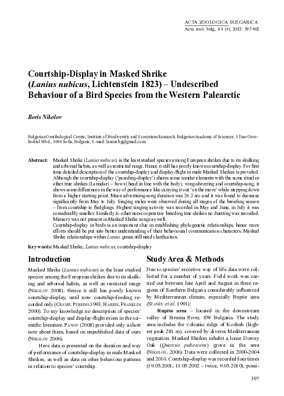 (PDF) Courtship-Display in Masked Shrike ( Lanius nubicus ...