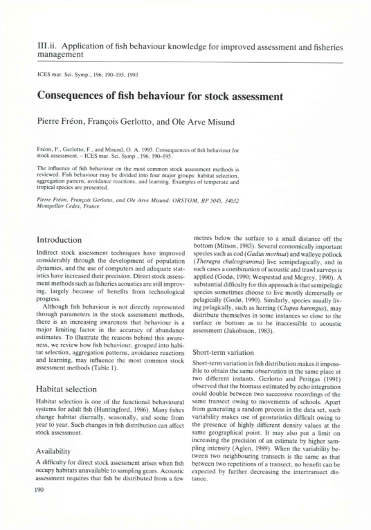 (PDF) Consequences of fish behaviour for stock assessment