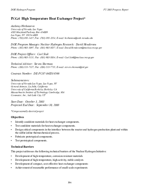 (PDF) IV.G.4 High Temperature Heat Exchanger Project