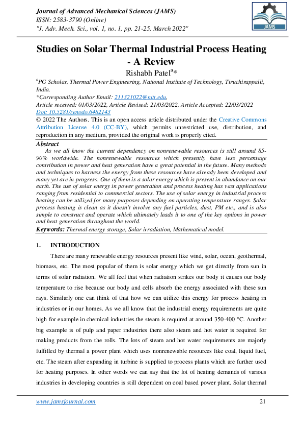 (PDF) Studies on Solar Thermal Industrial Process Heating -A Review ...