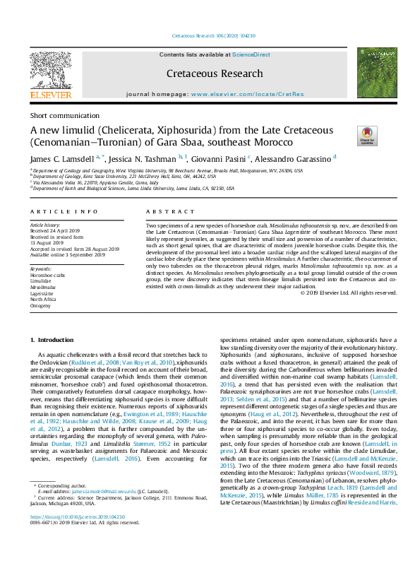 (PDF) A new limulid (Chelicerata, Xiphosurida) from the Upper ...