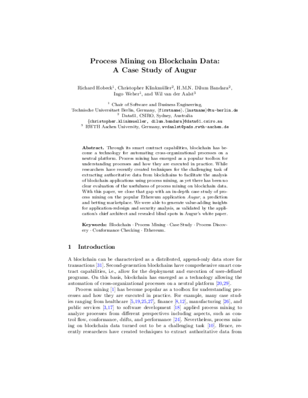 (PDF) Process Mining on Blockchain Data: A Case Study of Augur