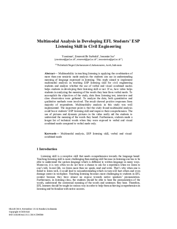 (PDF) Multimodal Analysis in Developing EFL Students’ ESP Listening ...