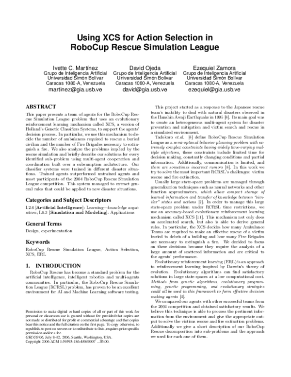 (PDF) Using XCS for Action Selection in RoboCup Rescue Simulation League