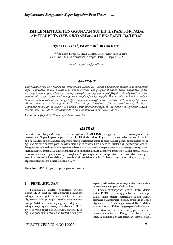 (PDF) Implementasi Penggunaan Super Kapasitor Pada Sistem PLTS Off-grid ...