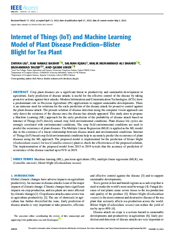 (PDF) Internet of Things (IoT) and Machine Learning Model of Plant Disease Prediction–Blister ...