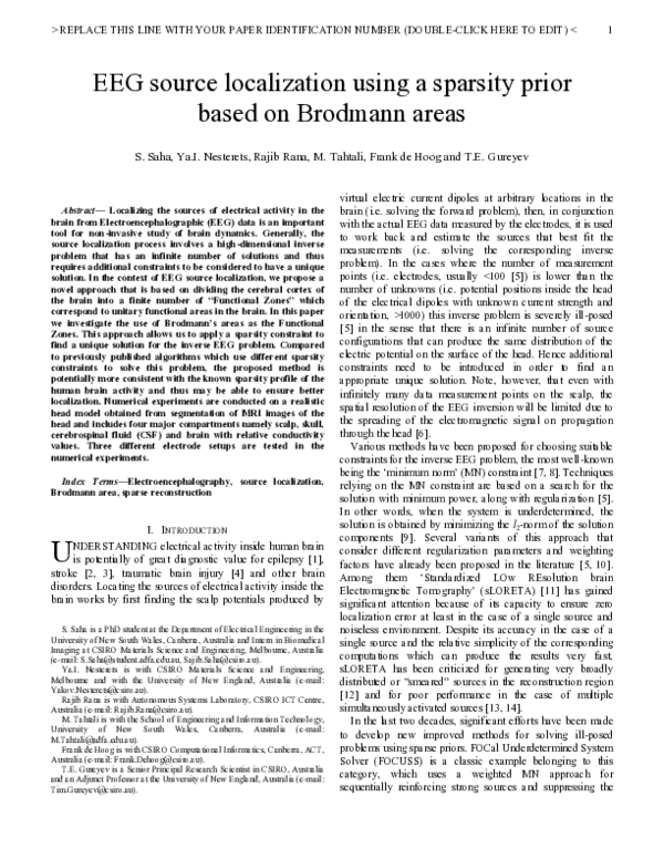 (PDF) EEG source localization using a sparsity prior based on Brodmann areas