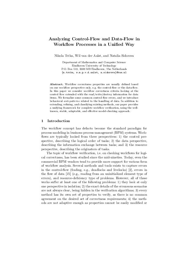 (PDF) Analyzing control-flow and data-flow in workflow processes in a unified way