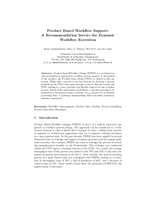 (PDF) Product Based Workflow Support: Dynamic Workflow Execution | Wil van der Aalst - Academia.edu