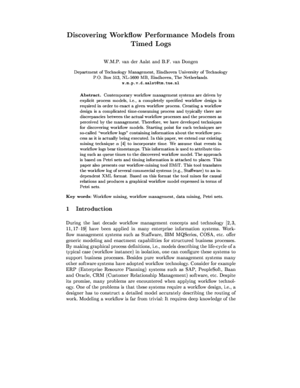 (PDF) Discovering Workflow Performance Models from Timed Logs