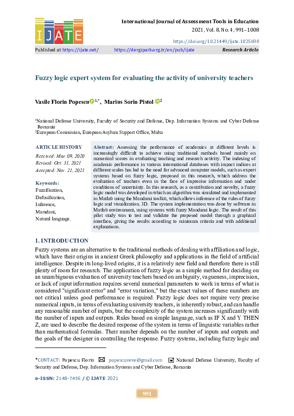 (PDF) Fuzzy logic expert system for evaluating the activity of university teachers