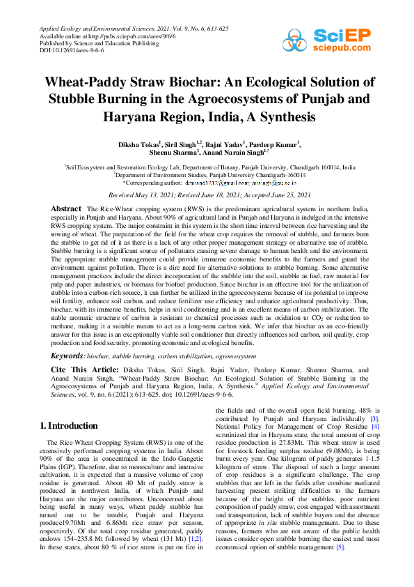 (PDF) Wheat-Paddy Straw Biochar: An Ecological Solution of Stubble ...