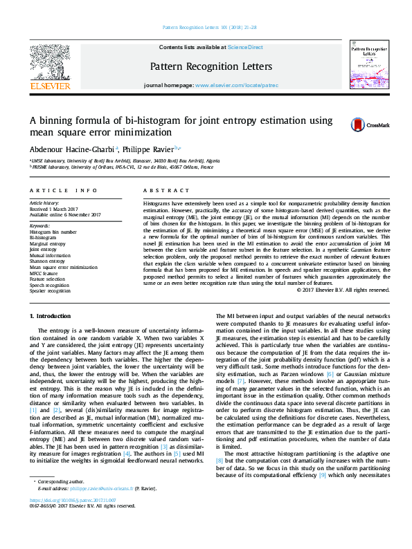 (PDF) A binning formula of bi-histogram for joint entropy estimation ...