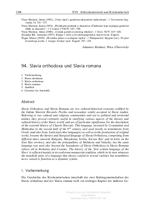 (PDF) 94. Slavia orthodoxa und Slavia romana / Slavia Orthodoxa and Slavia Romana
