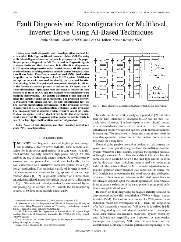Pdf Fault Diagnosis And Reconfiguration For Multilevel Inverter Drive