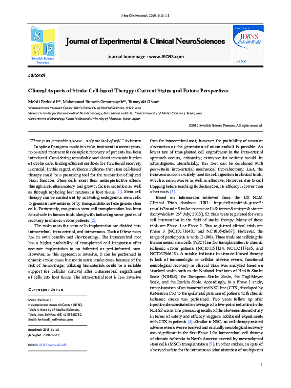 (PDF) Journal of Experimental and Clinical Neurosciences
