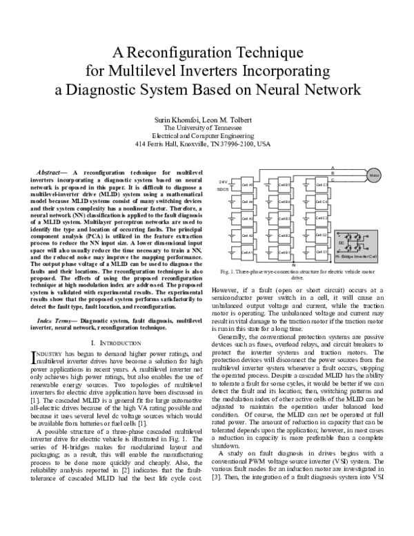 Pdf A Reconfiguration Technique For Multilevel Inverters Incorporating Diagnostic System Based