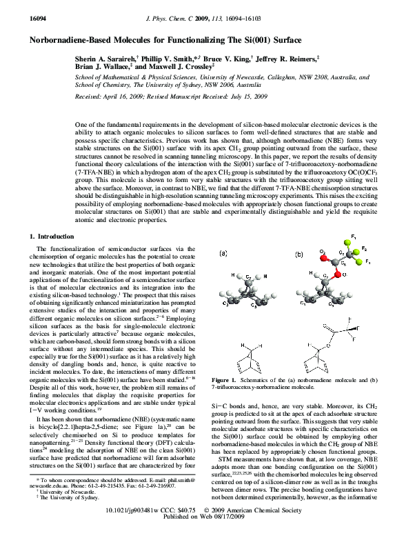 (PDF) Norbornadiene-Based Molecules for Functionalizing The Si(001 ...