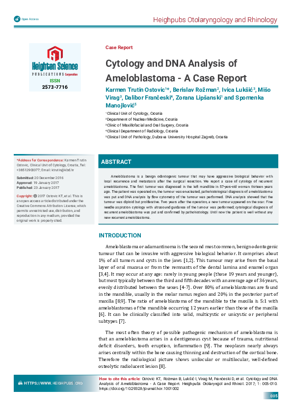 (PDF) Cytology and DNA Analysis of Ameloblastoma - A Case Report