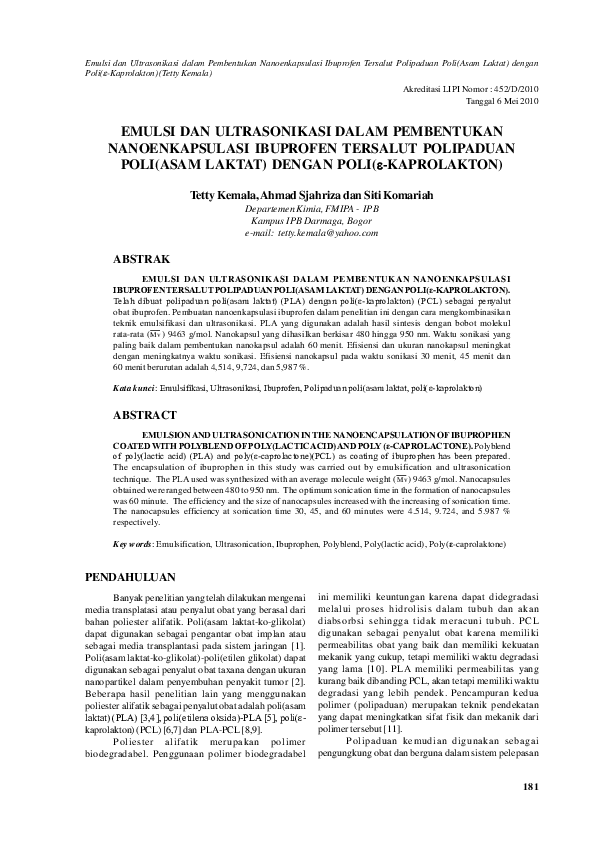 (PDF) Emulsi Dan Ultrasonikasi Dalam Pembentukan Nanoenkapsulasi ...