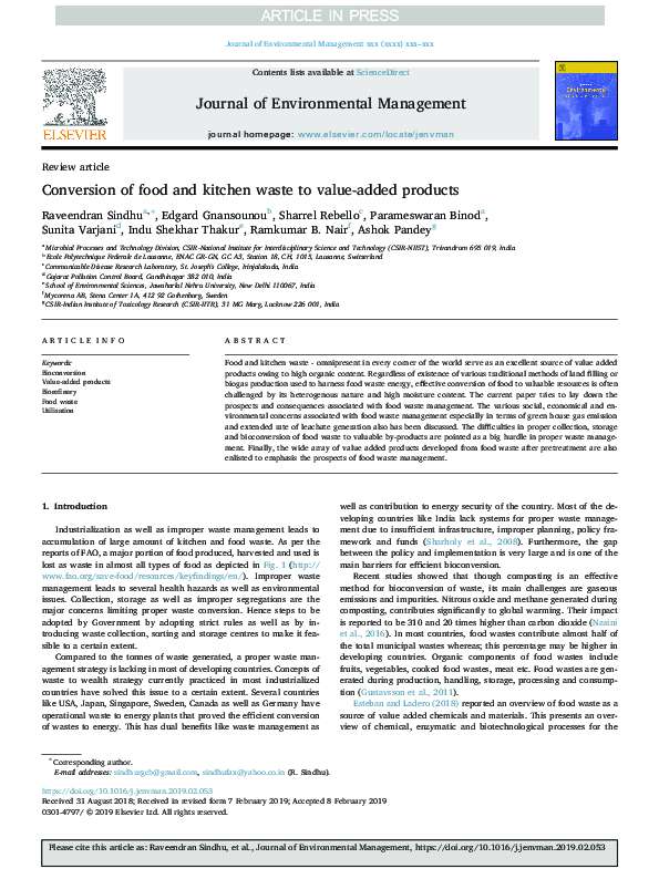 (PDF) Conversion of food and kitchen waste to value-added products