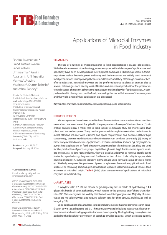 (PDF) Applications of Microbial Enzymes in Food Industry