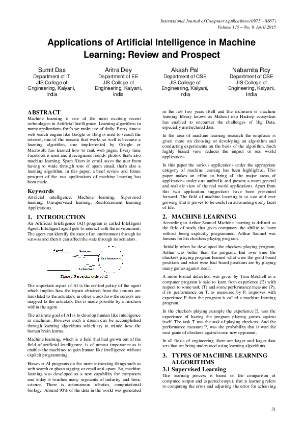 (PDF) Applications of Artificial Intelligence in Machine Learning ...