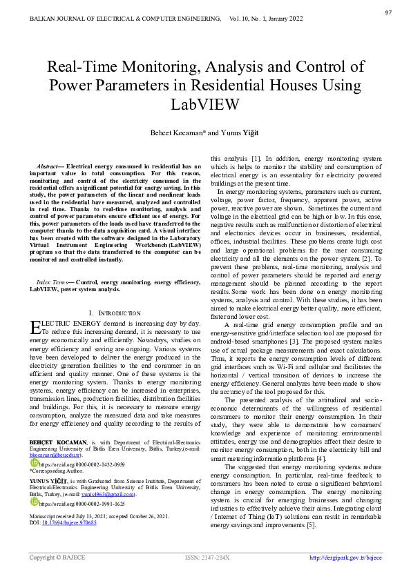 (PDF) Real-Time Monitoring, Analysis and Control of Power Parameters in Residential Houses Using ...