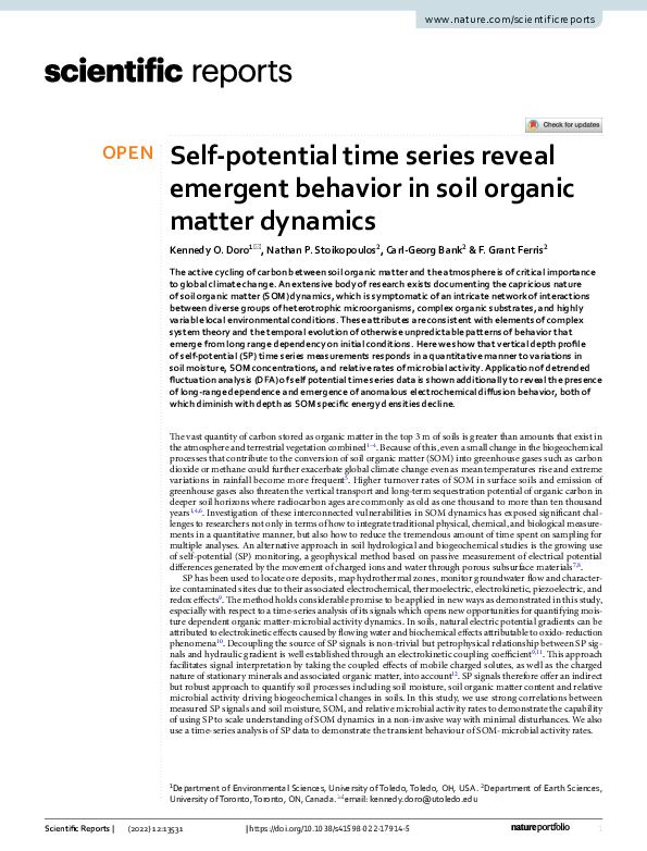 (PDF) Self-potential time series reveal emergent behavior in soil organic matter dynamics