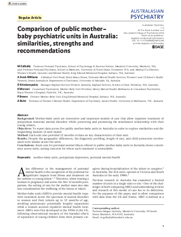 (PDF) Comparison of public mother–baby psychiatric units in Australia ...