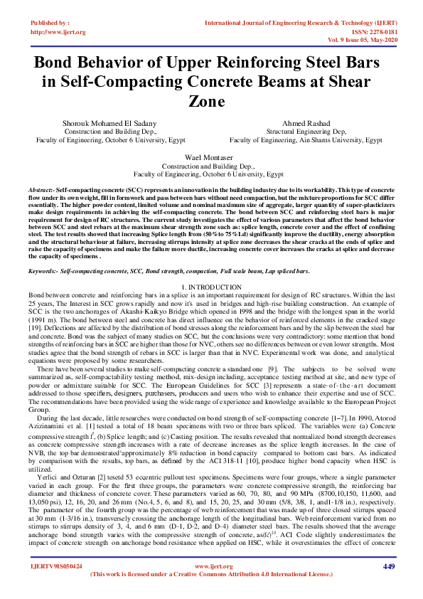 (PDF) Bond Behavior of Upper Reinforcing Steel Bars in Self-Compacting ...