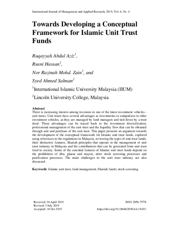 (PDF) Towards Developing a Conceptual Framework for Islamic Unit Trust ...
